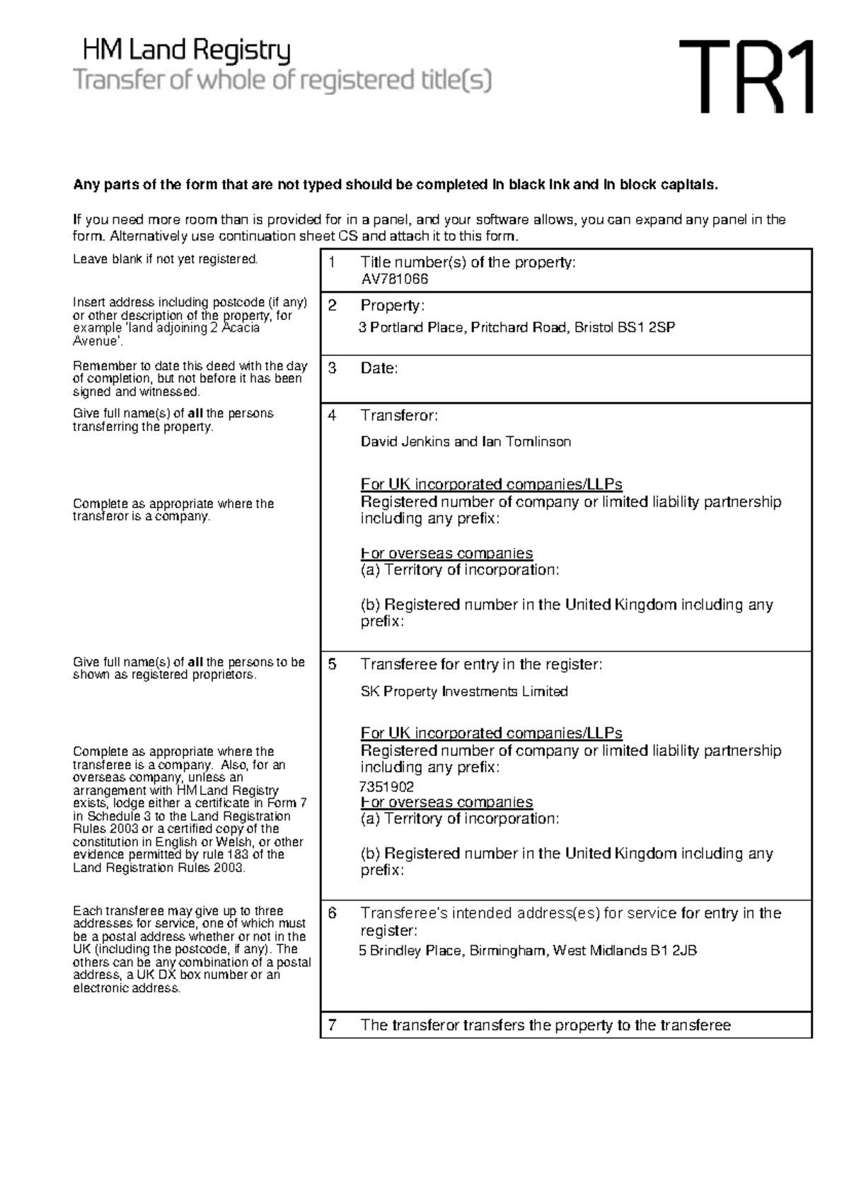 Ignore - Notes - Any parts of the form that are not typed should be ...