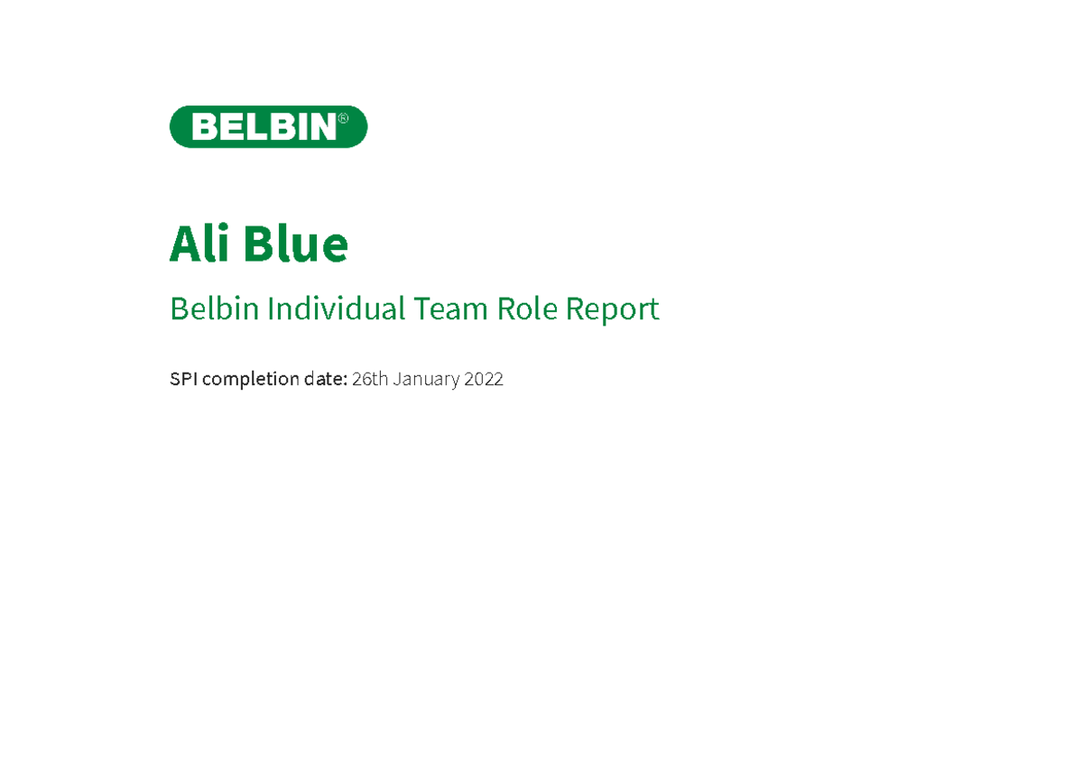 Belbin individual report for aliblue sample report spi only - Ali Blue ...