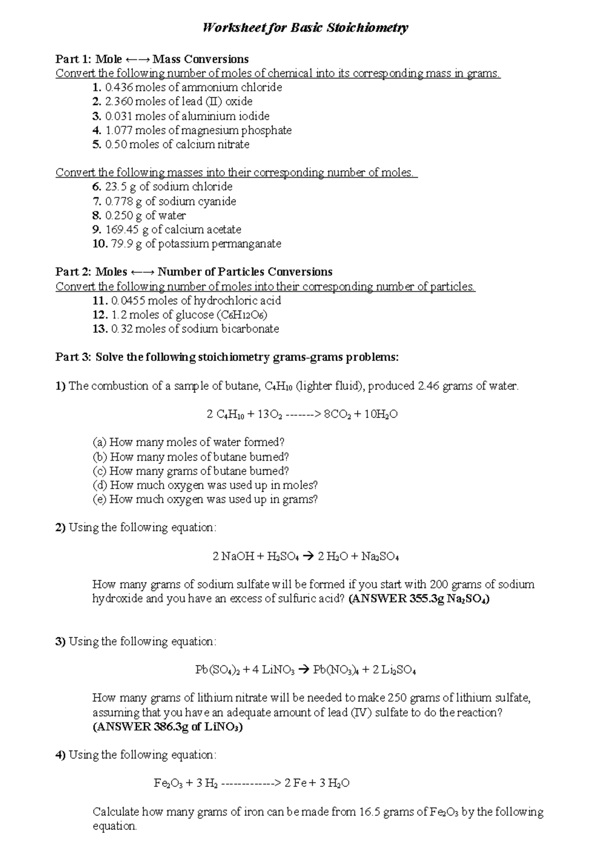 Stoichiometry Review Worksheet 4 - Worksheet for Basic Stoichiometry ...