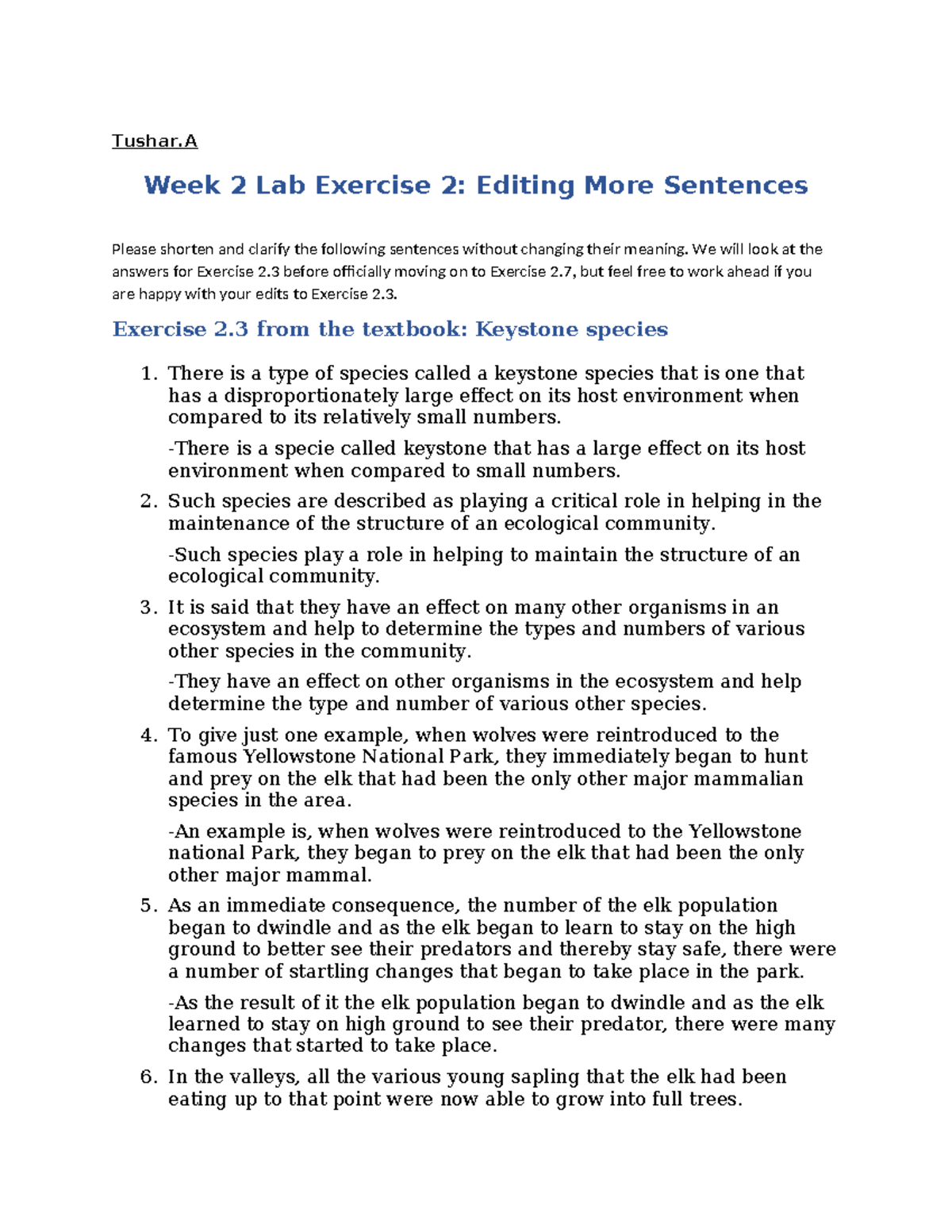 Module 2 Lab Exercise 2 Editing More Sentences Tushar - Tushar Week 2 Lab Exercise 2: Editing ...