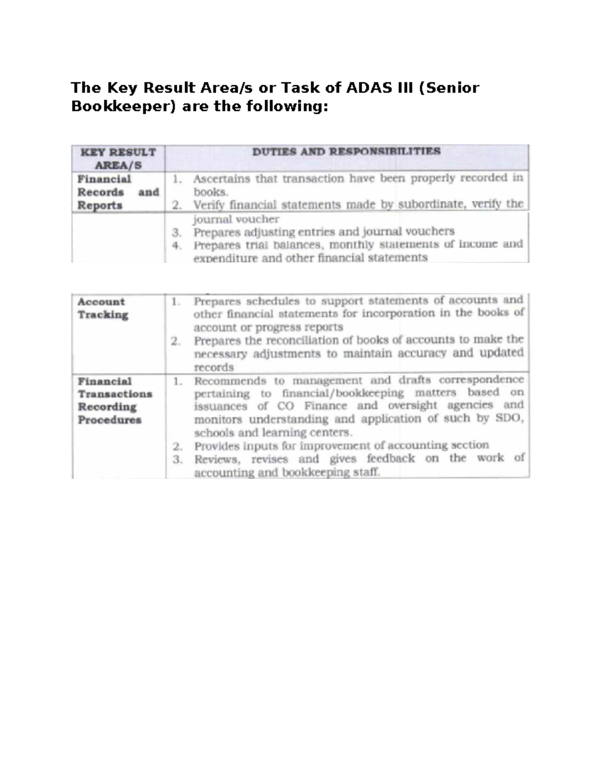 The Key Result Area - Bachelor of Elementary Education - Studocu