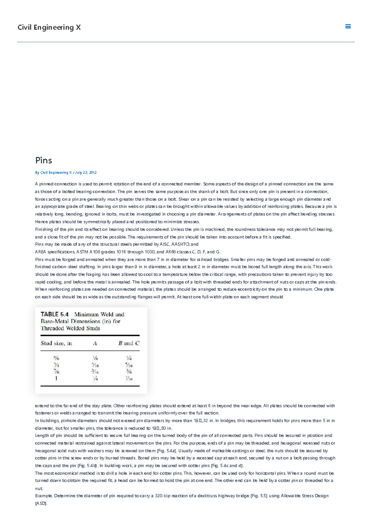 Pins Civil Engineering X - Some aspects of the design of a pinned ...