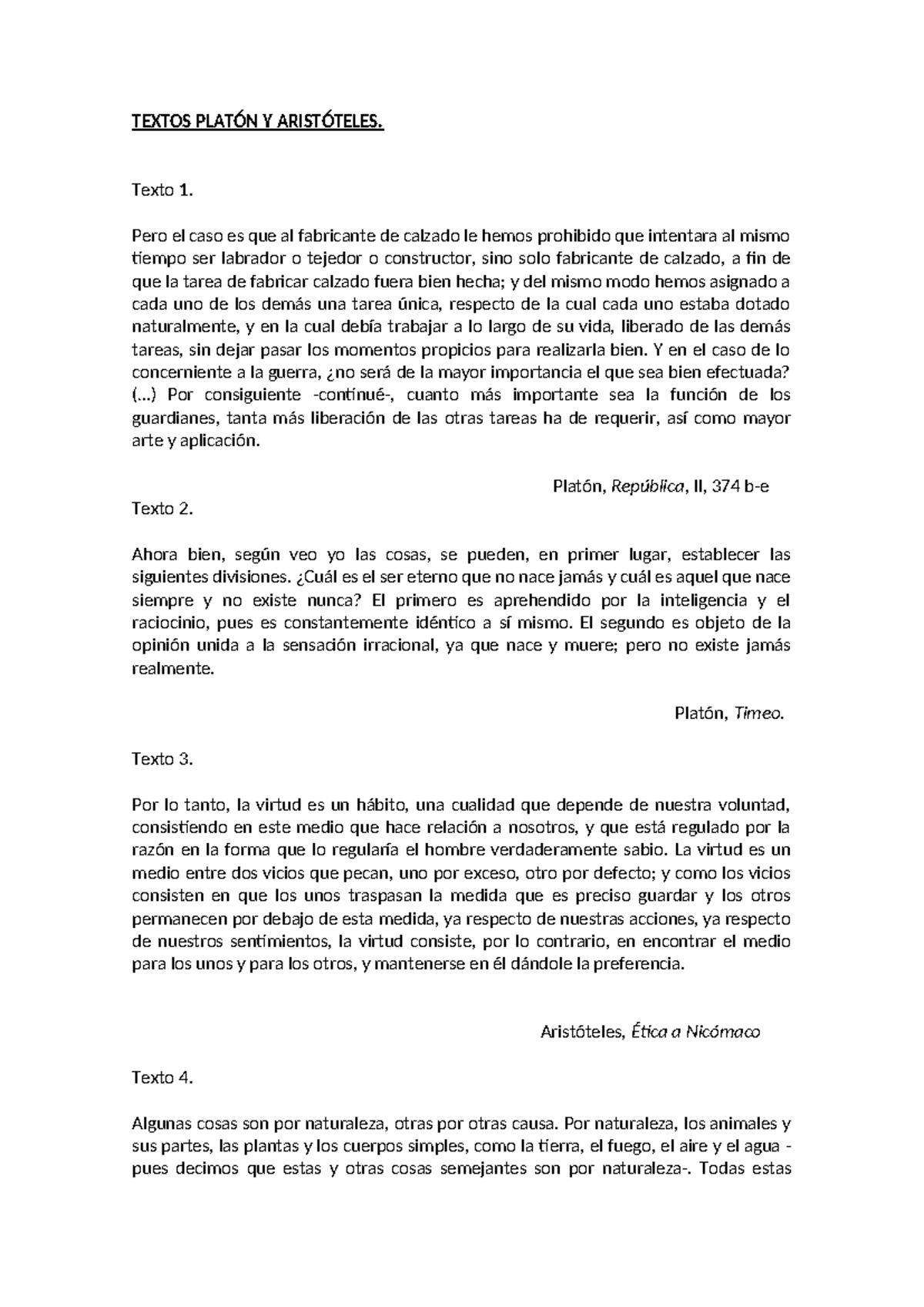 Práctica de comentario de texto: Platón y Aristóteles - TEXTOS PLATÓN Y ...