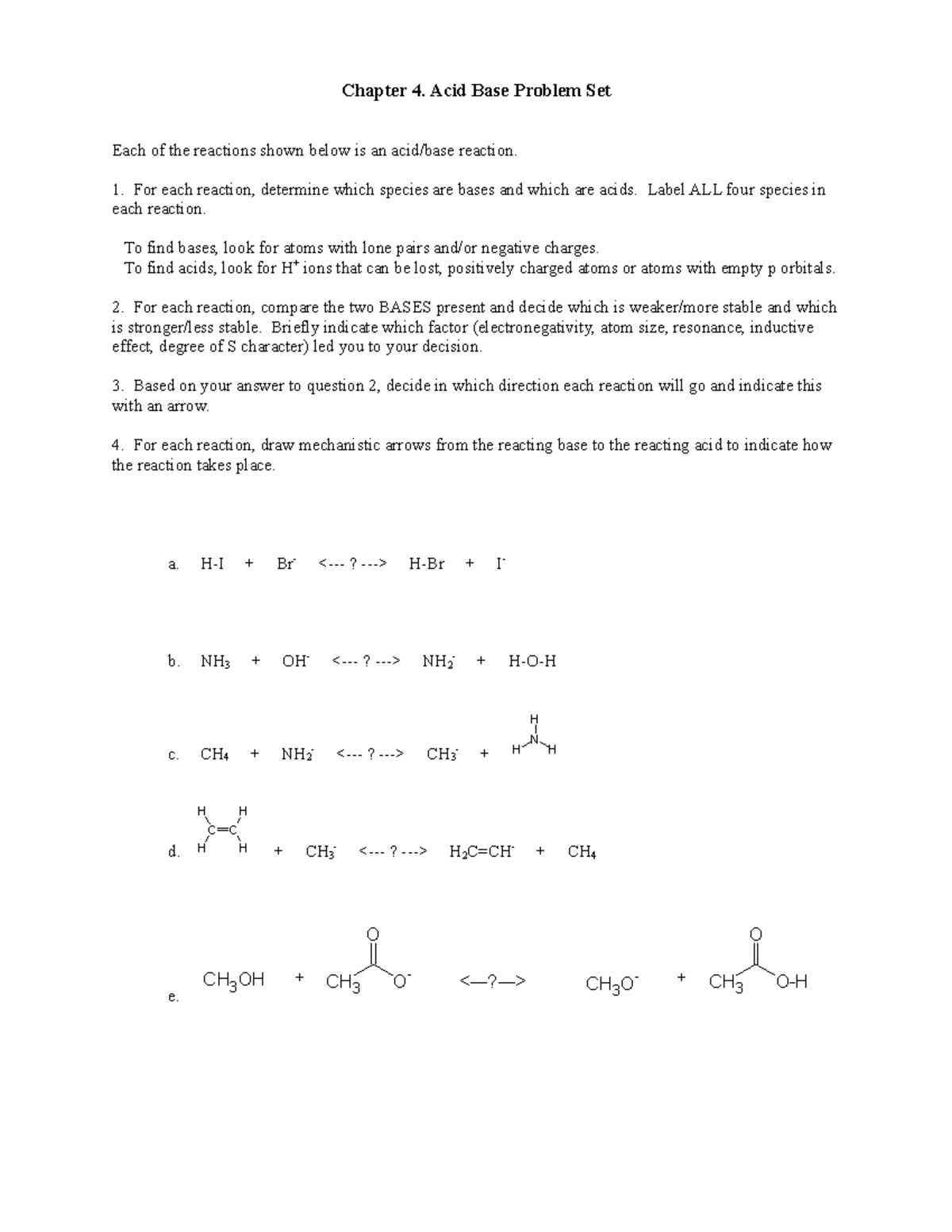 Chapter 4. Acid Base Problem Set - Chapter 4. Acid Base Problem Set ...