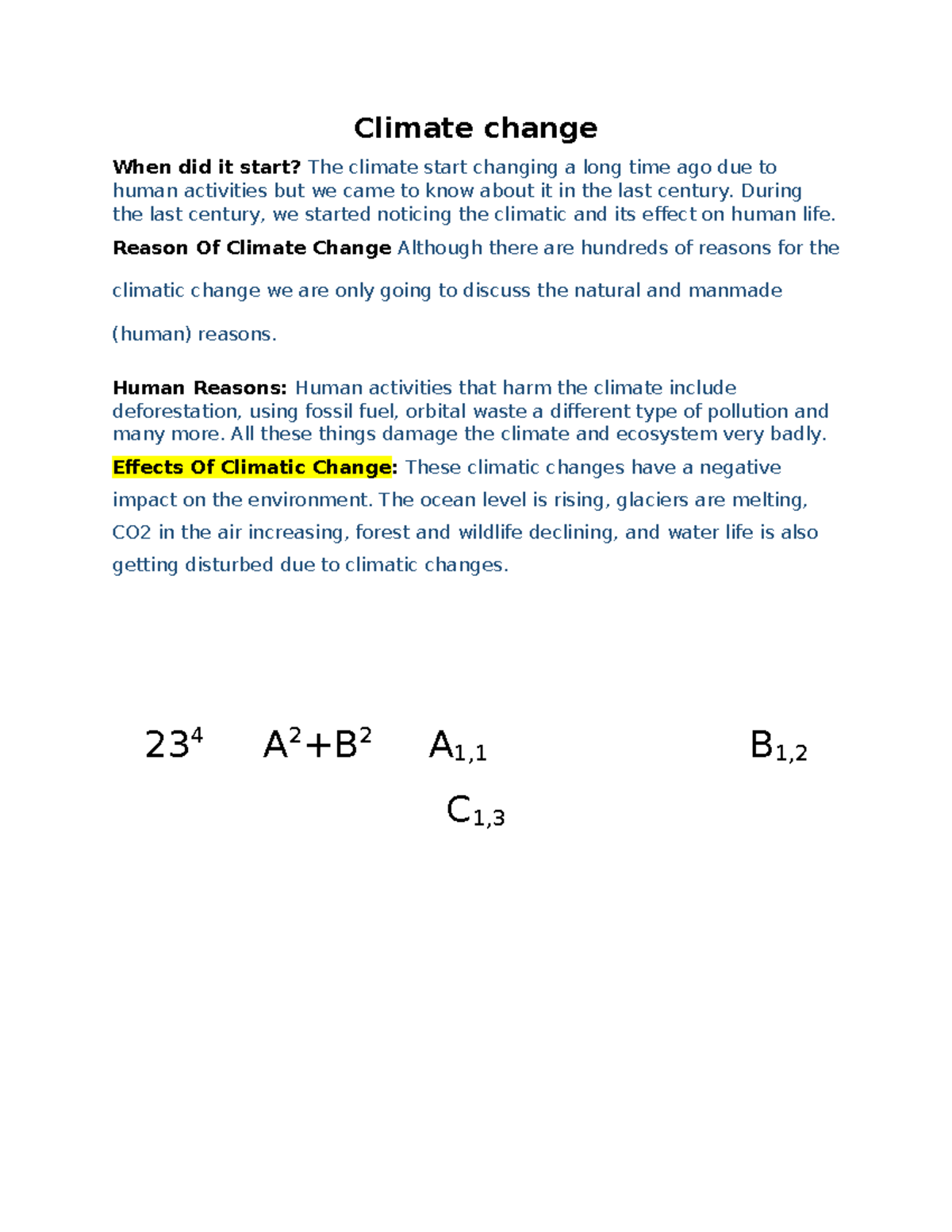 Worksheet 2 - Climate change When did it start? The climate start ...