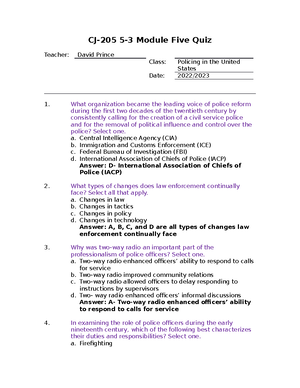CJ 205 6-0 Check Your Knowledge Quiz - CJ-205 5-0 Check Your Knowledge Quiz Teacher: David ...