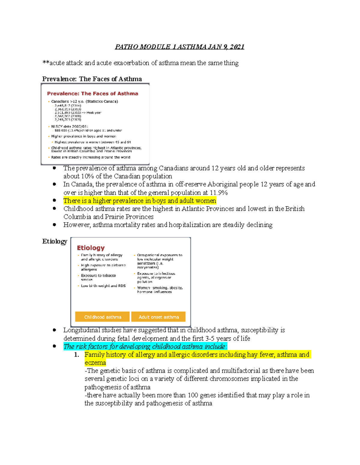 Patho Module 1 Asthma JAN 9 2021 - PATHO MODULE 1 ASTHMA JAN 9, 2021 **acute attack and acute ...