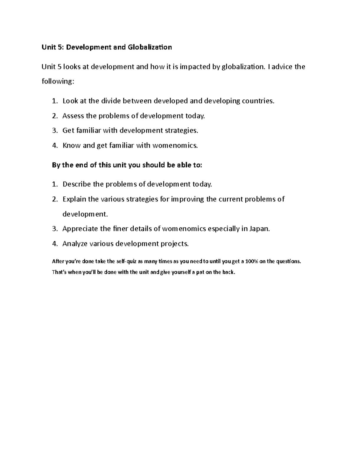 UNIT 5 POLS1503 Study Guide - Unit 5: Development and Globalization ...
