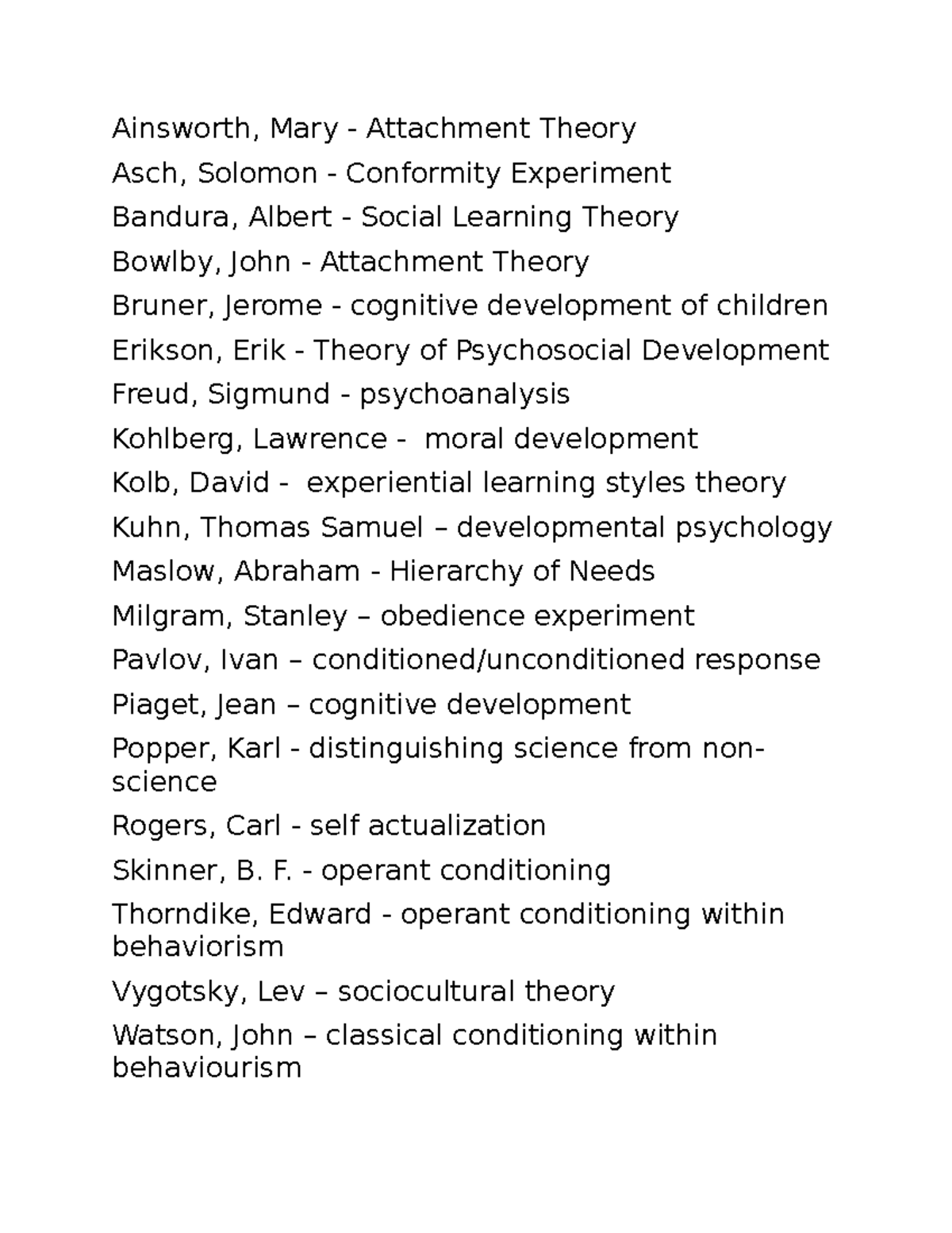 Theorist - yeahh - Ainsworth, Mary - Attachment Theory Asch, Solomon ...