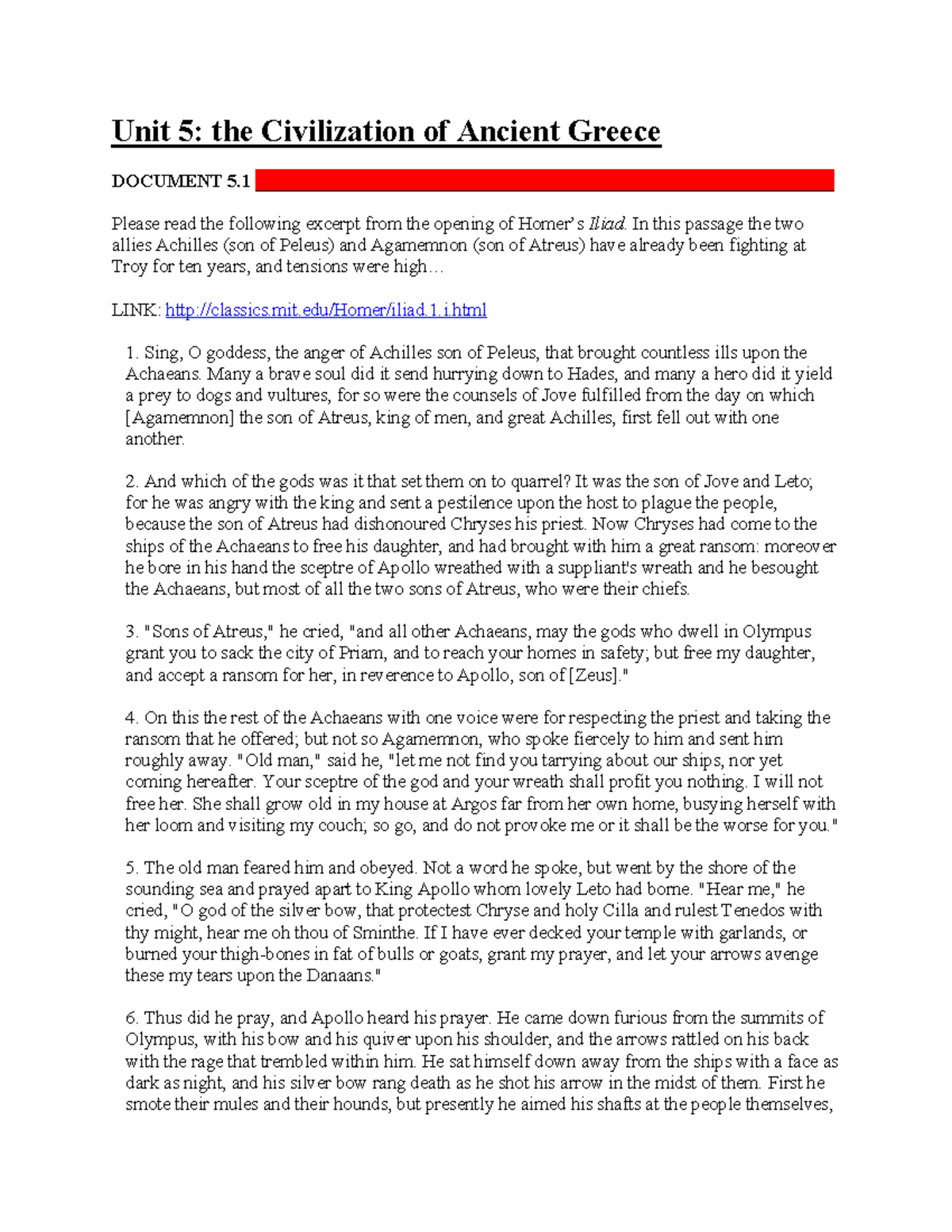 Unit 5 Reader - Silvestri - Unit 5: the Civilization of Ancient Greece ...