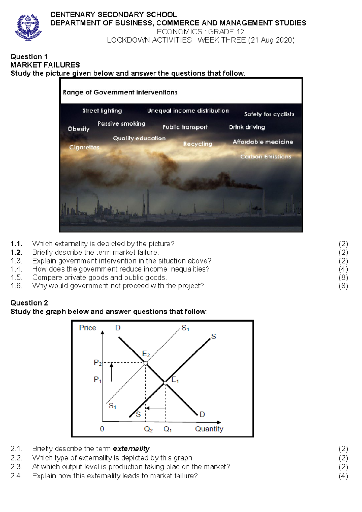 Grade 12 Economics Activities Covid 19 21 Aug - CENTENARY SECONDARY ...