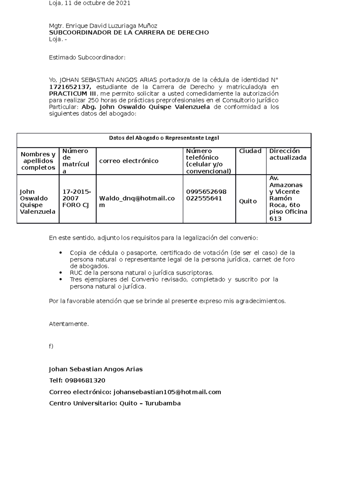 Solicitud de Practicas - Loja, 11 de octubre de 2021 Mgtr. Enrique ...