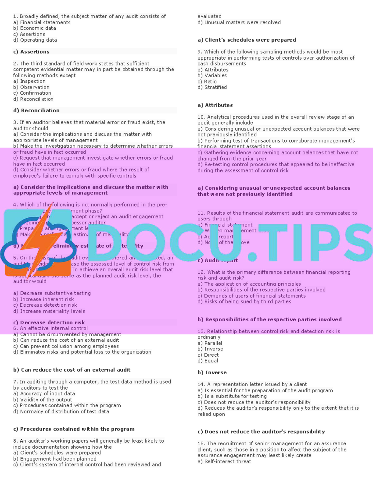 Chapter 1 Auditing and Assurance Principles - Broadly defined, the ...