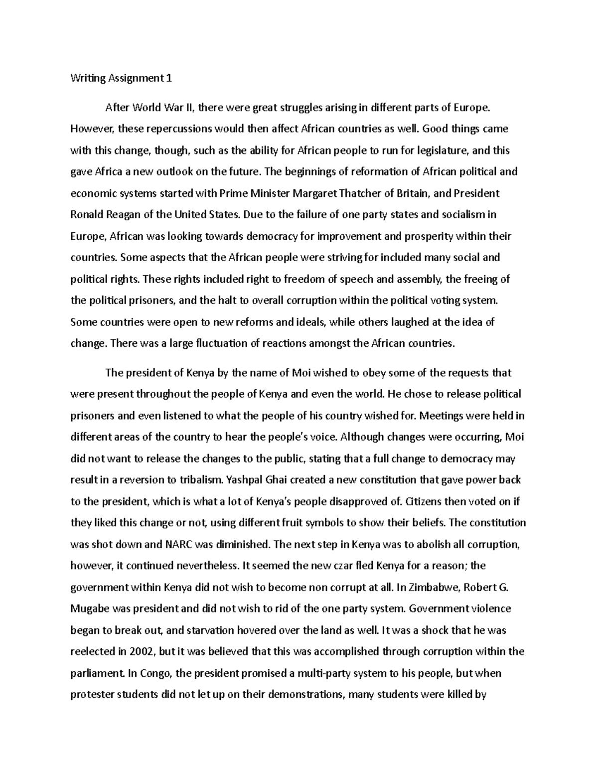 Writing Assignment 1 word - Writing Assignment 1 After World War II ...