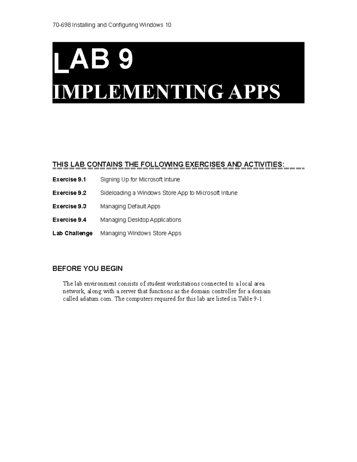 70 698 10 MLO Worksheet Lab 09 - L AB 9 IMPLEMENTING APPS THIS LAB CONTAINS THE FOLLOWING ...