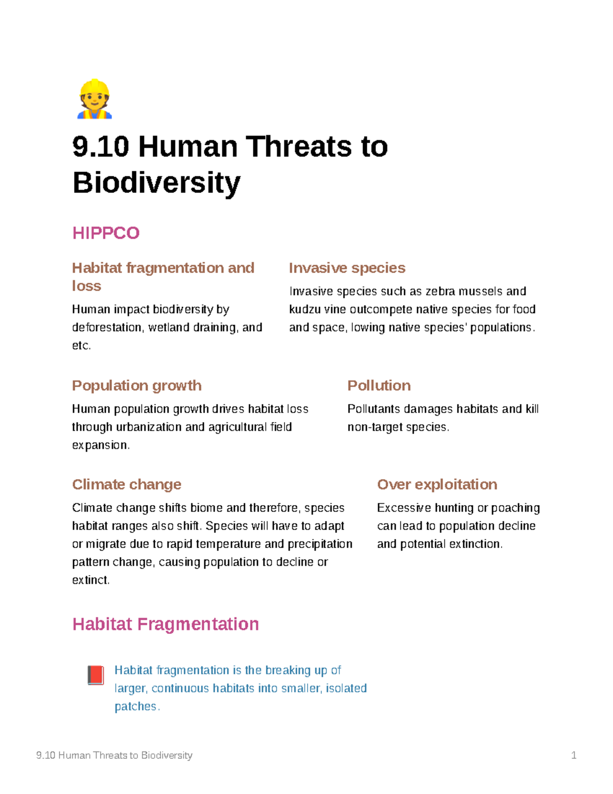 Human threats to biodiversity - e 9 Human Threats to Biodiversity ...