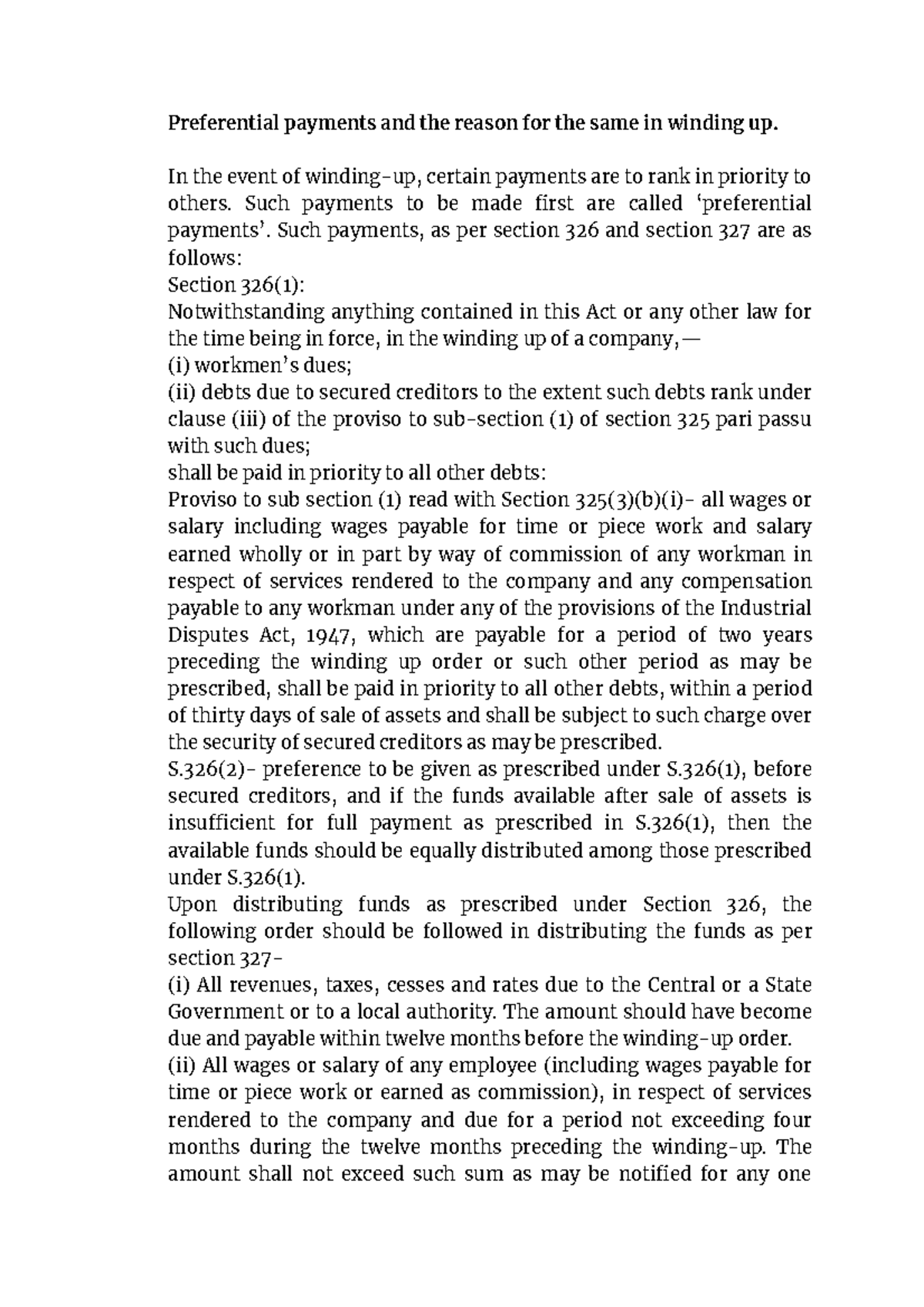 Preferential payments at the time of winding up - Preferential payments ...