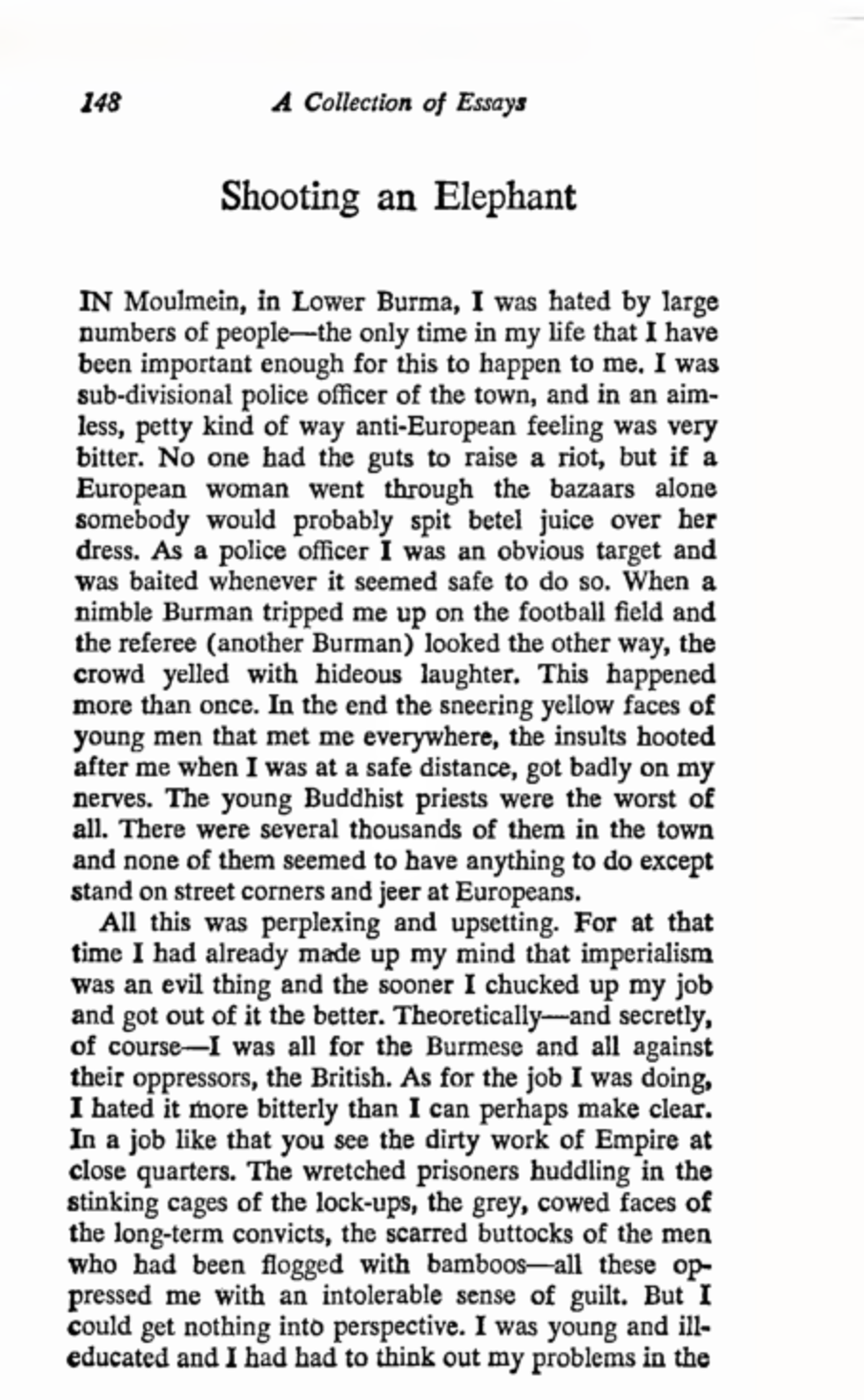 1.1 Orwell - Shooting an Elephant - 148 A Collection of Essays Shooting ...