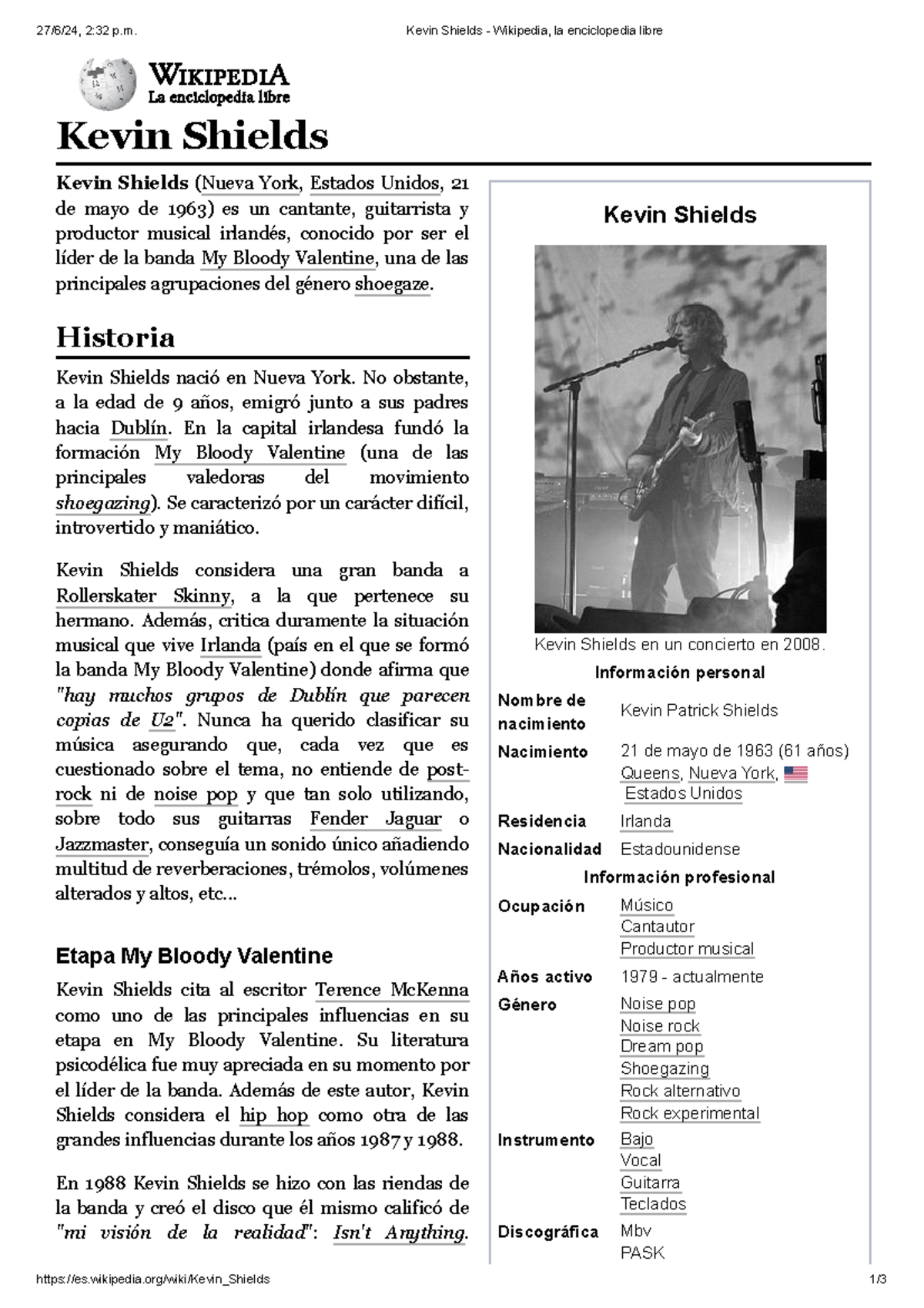 Kevin Shields - Wikipedia, la enciclopedia libre - Kevin Shields Kevin ...