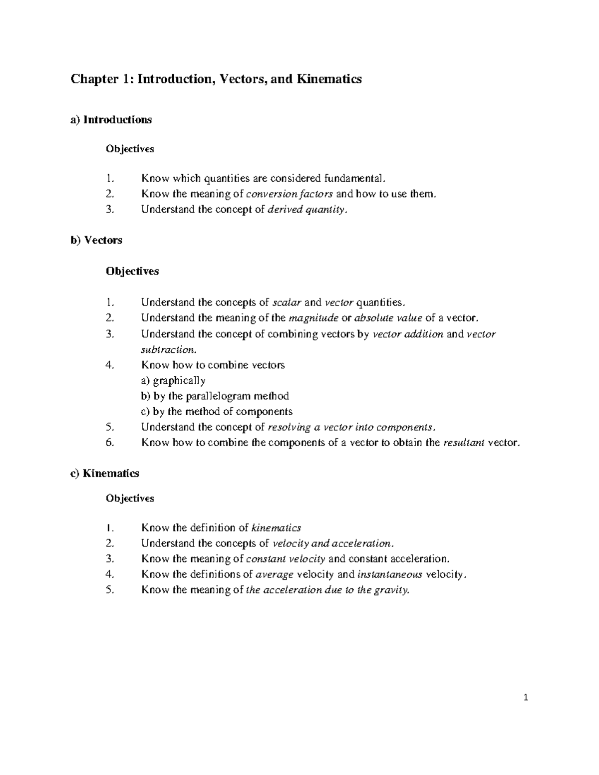 Chapter 1 - ch 1 - Chapter 1: Introduction, Vectors, and Kinematics a ...