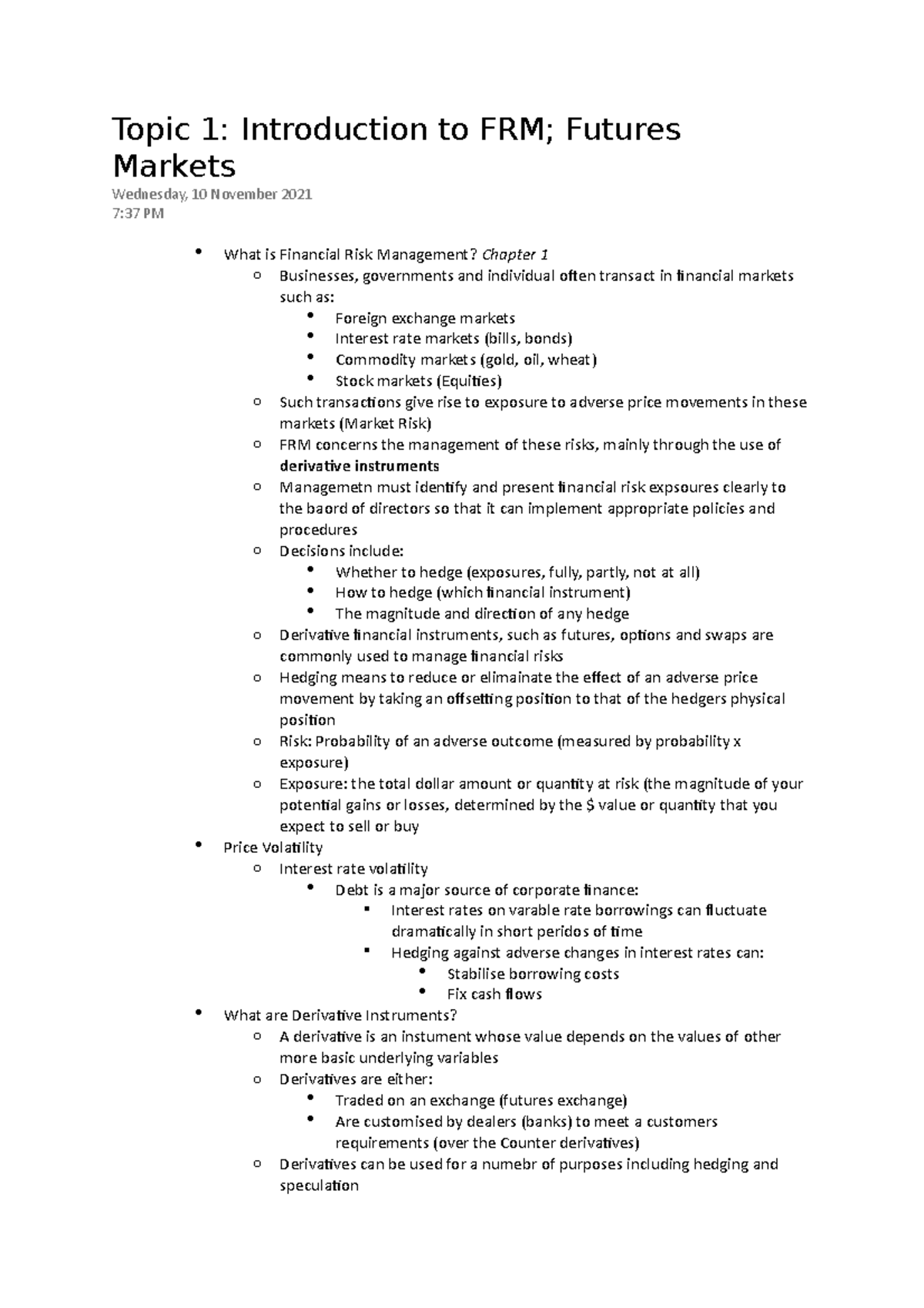 Topic 1 Introduction to FRM Futures Markets - FIN30014 - Swinburne ...
