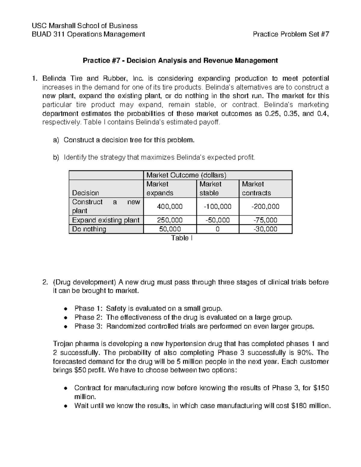 BUAD 311 Practice Set 7 - BUAD 311 Operations Management Practice ...