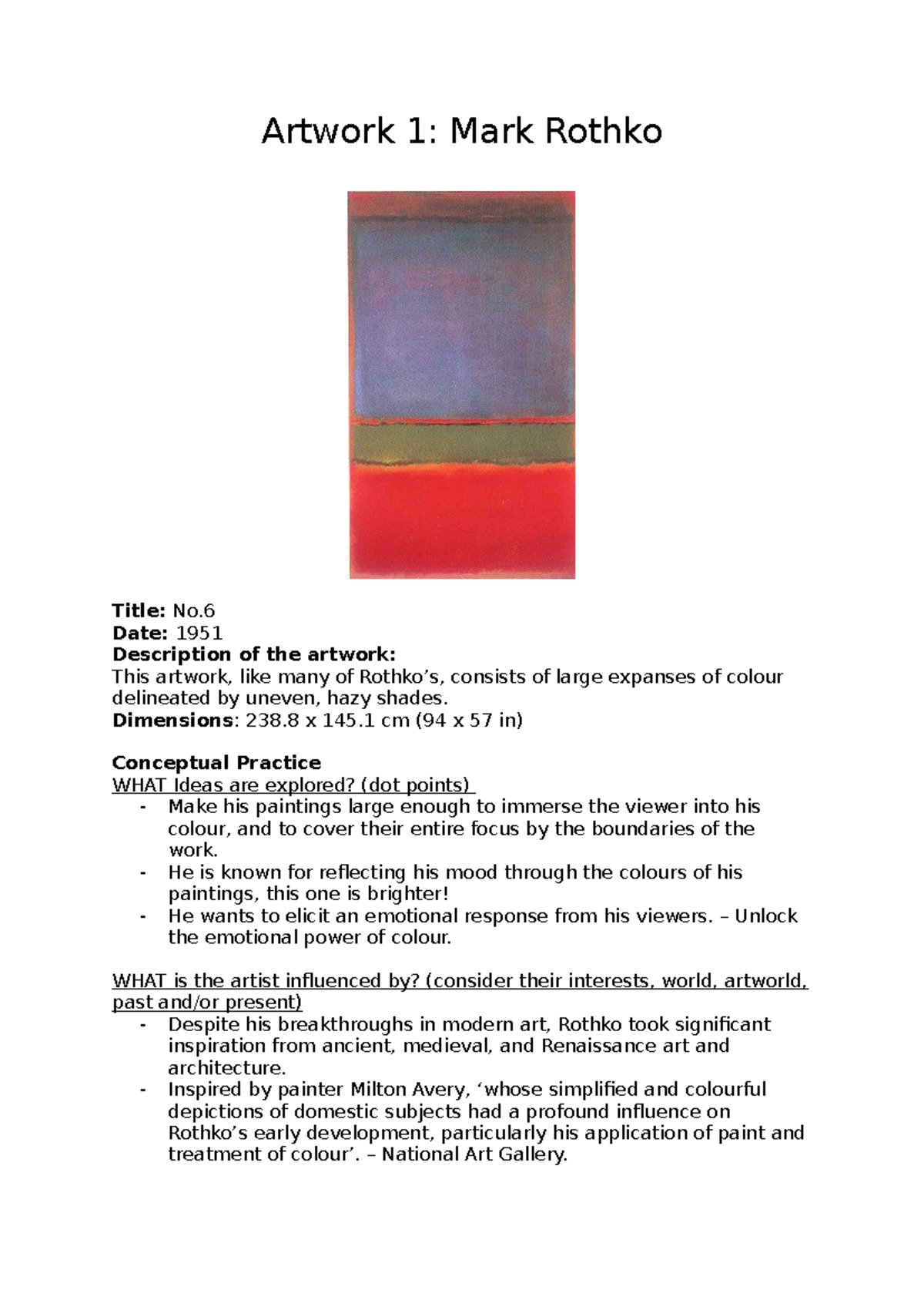 Artwork 1 - Mark Rothco - 'No. 6' - Artwork 1: Mark Rothko Title: No ...