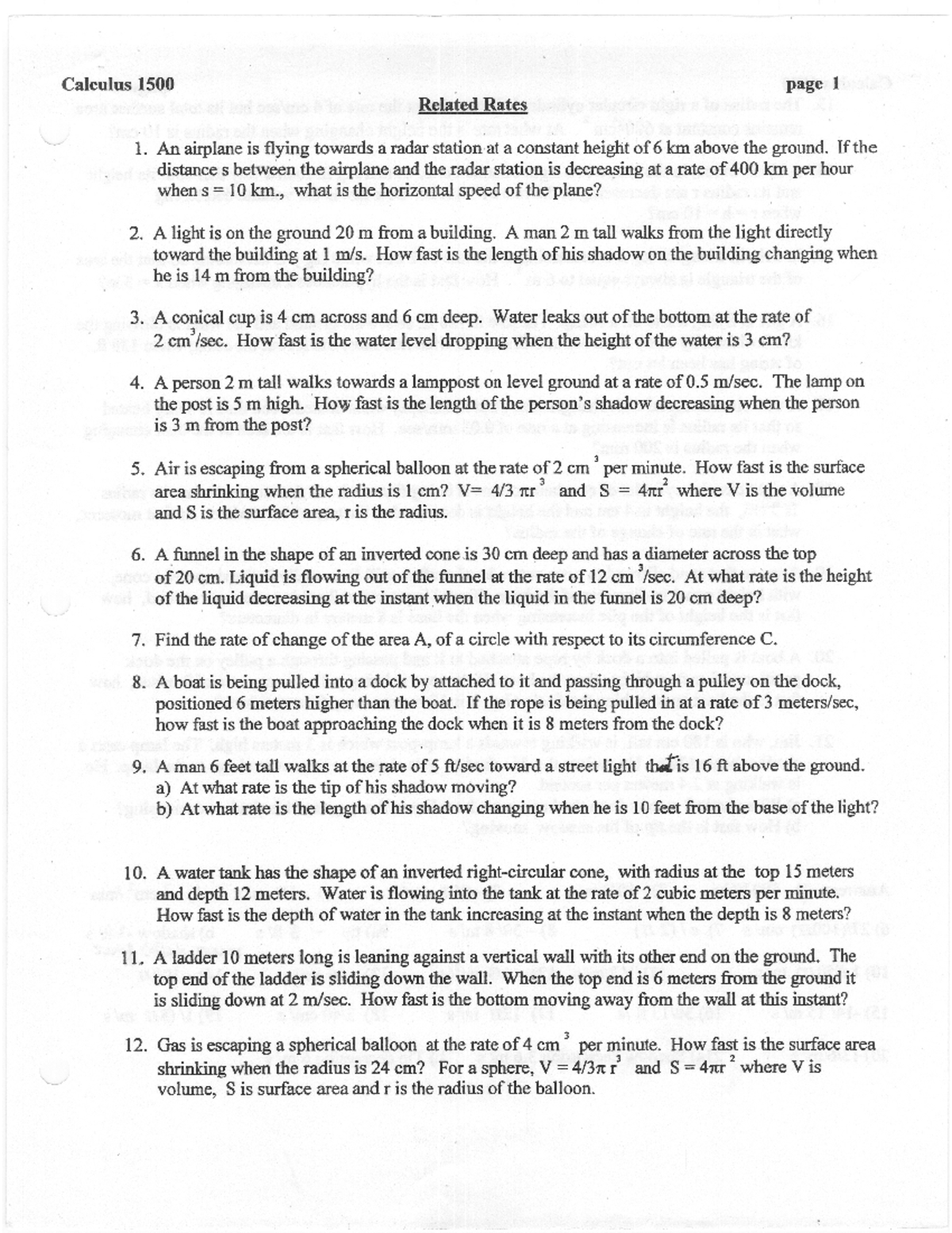 WS Related Rates Worksheet - Business Math - Studocu