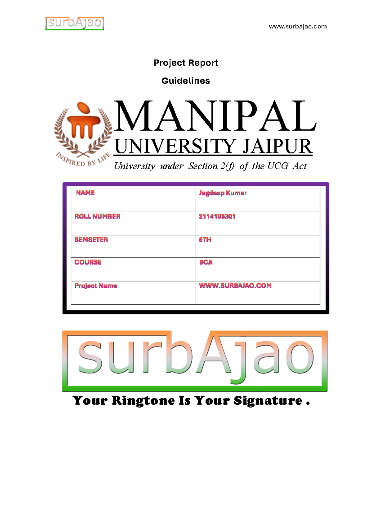 Project Report Surbajao - Project Report Guidelines MANIPAL UNIVERSITY JAIPUR University under ...