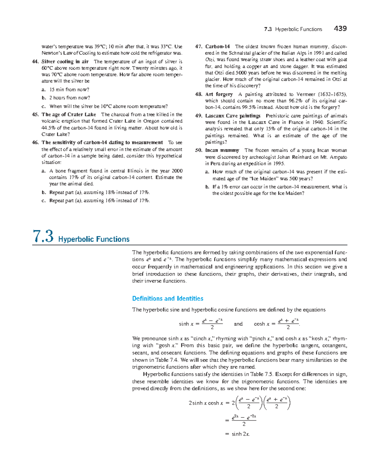CH 7-3 Hyperbolic Functions - 7 Hyperbolic Functions 439 water’s ...