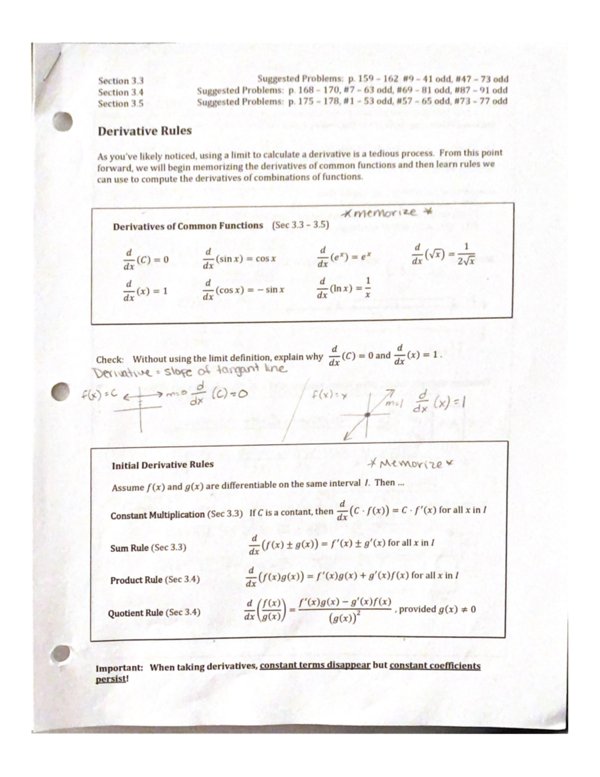 Section 3.3,3.4,3.5 Derivative Rules - MATH 203 - Studocu