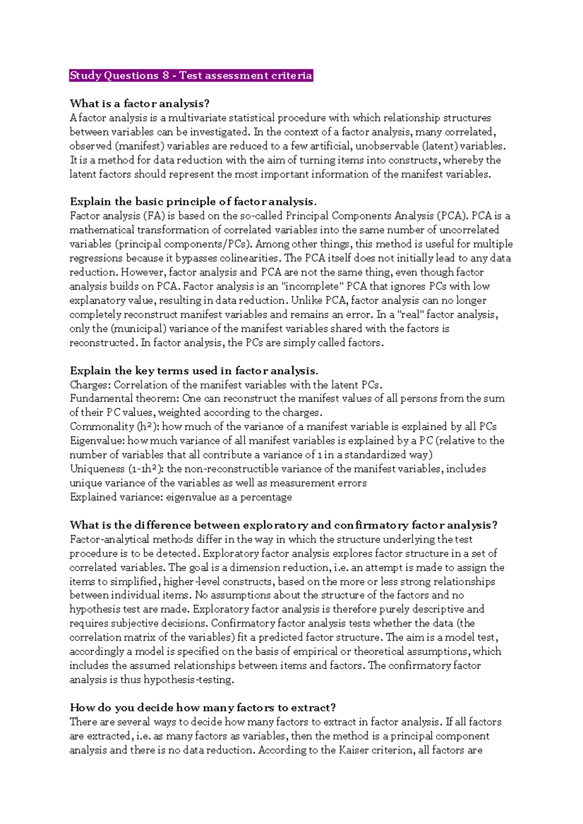 Study Guide 8 - Test assessment criteria - Study Questions 8 - Test ...