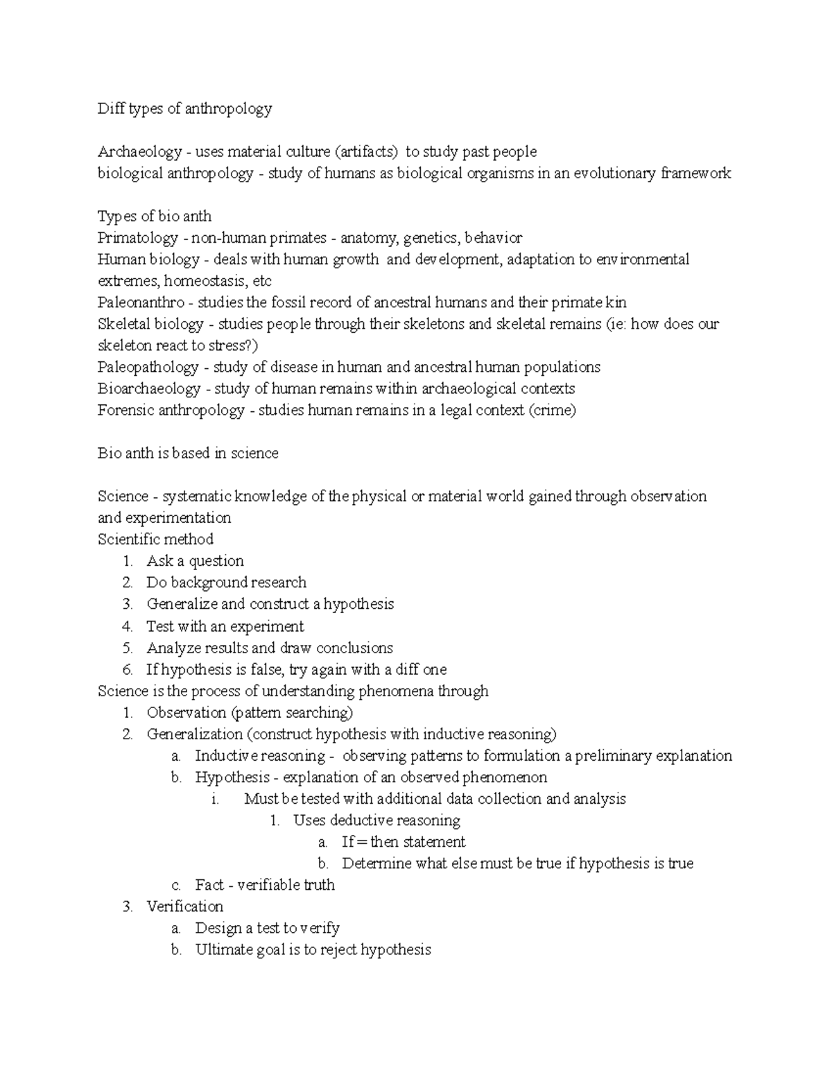 Anthro 002 lecture notes - Diff types of anthropology Archaeology ...