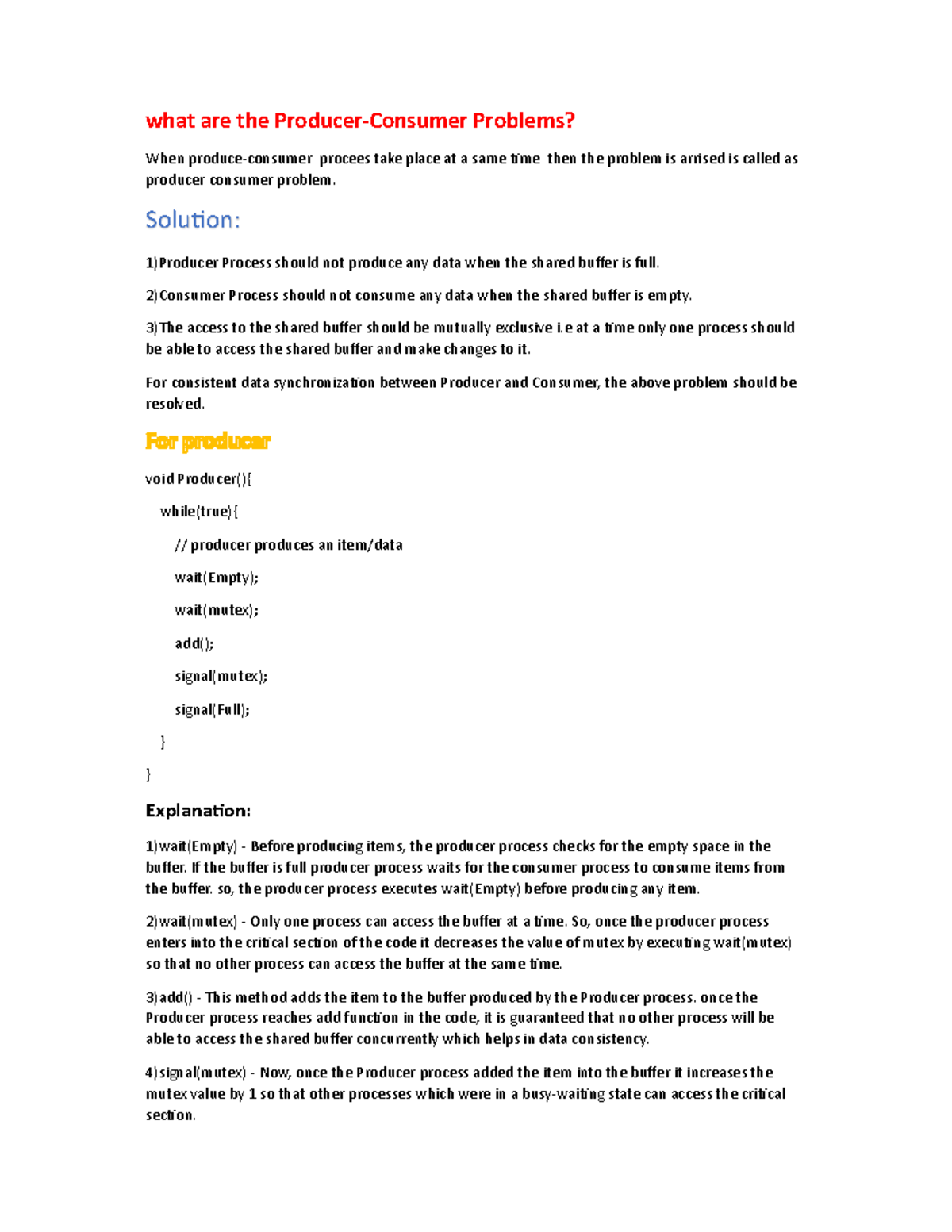 P-c problem - what are the Producer-Consumer Problems? When produce ...