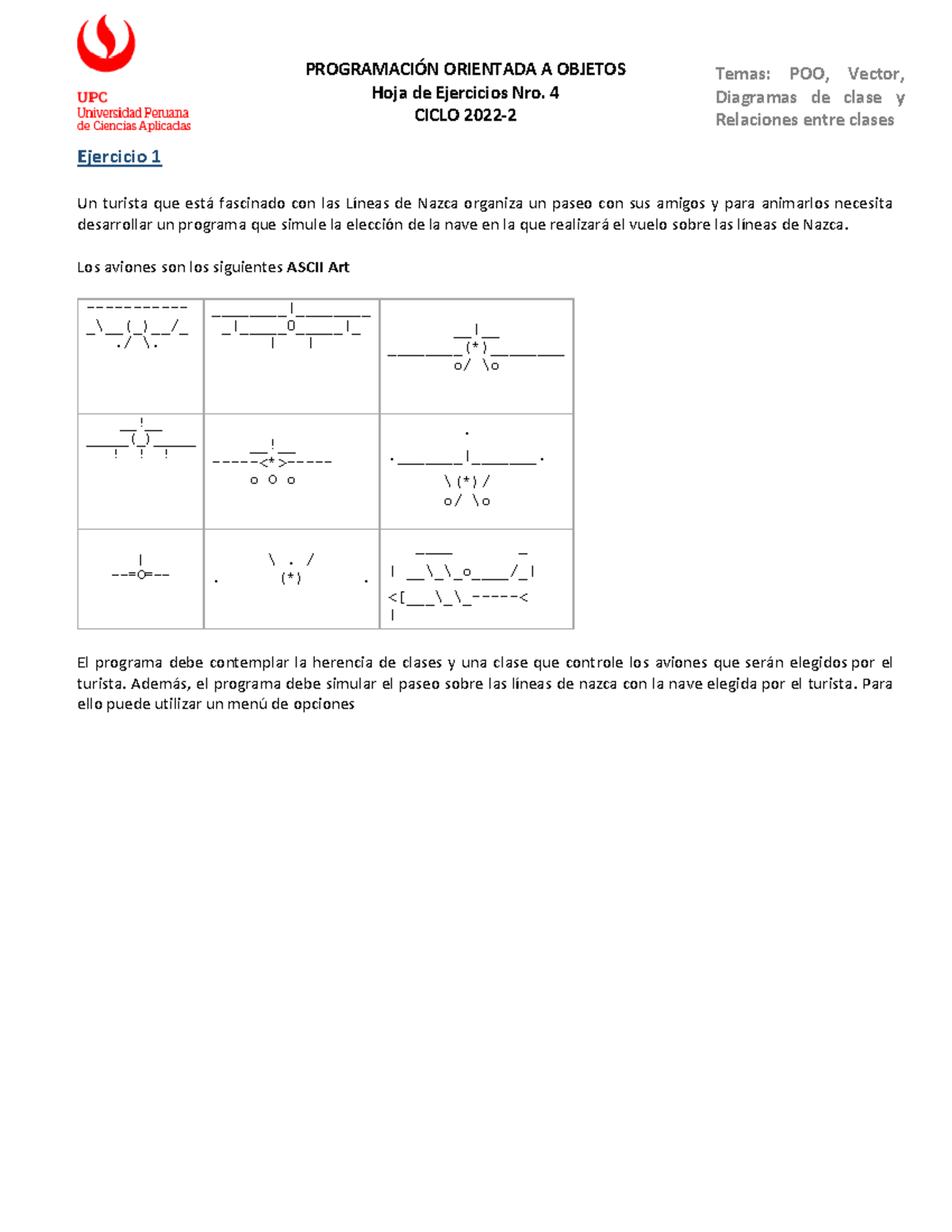 POO- Semana 4 Ejercicios - PROGRAMACIÓN ORIENTADA A OBJETOS Hoja de Ejercicios Nro. 4 CICLO 2022 ...