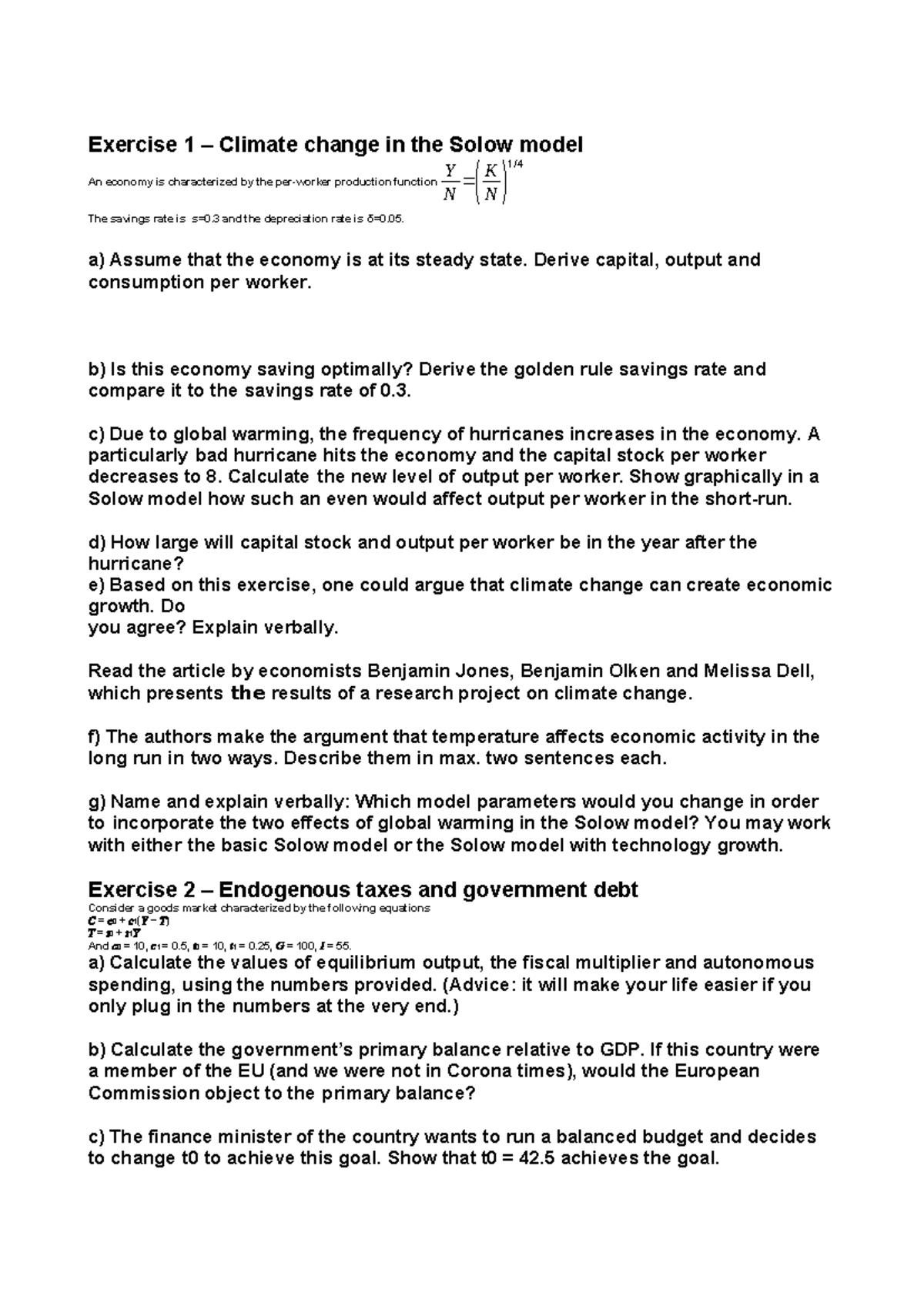 Retake exam 2020 - macroeconomics - Exercise 1 – Climate change in the ...