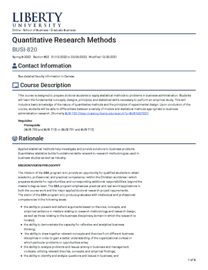 BUSI 820 Wk 1 DB - Week 1 discussion board - Tiara Murray BUSI 820: Quantitative Research ...