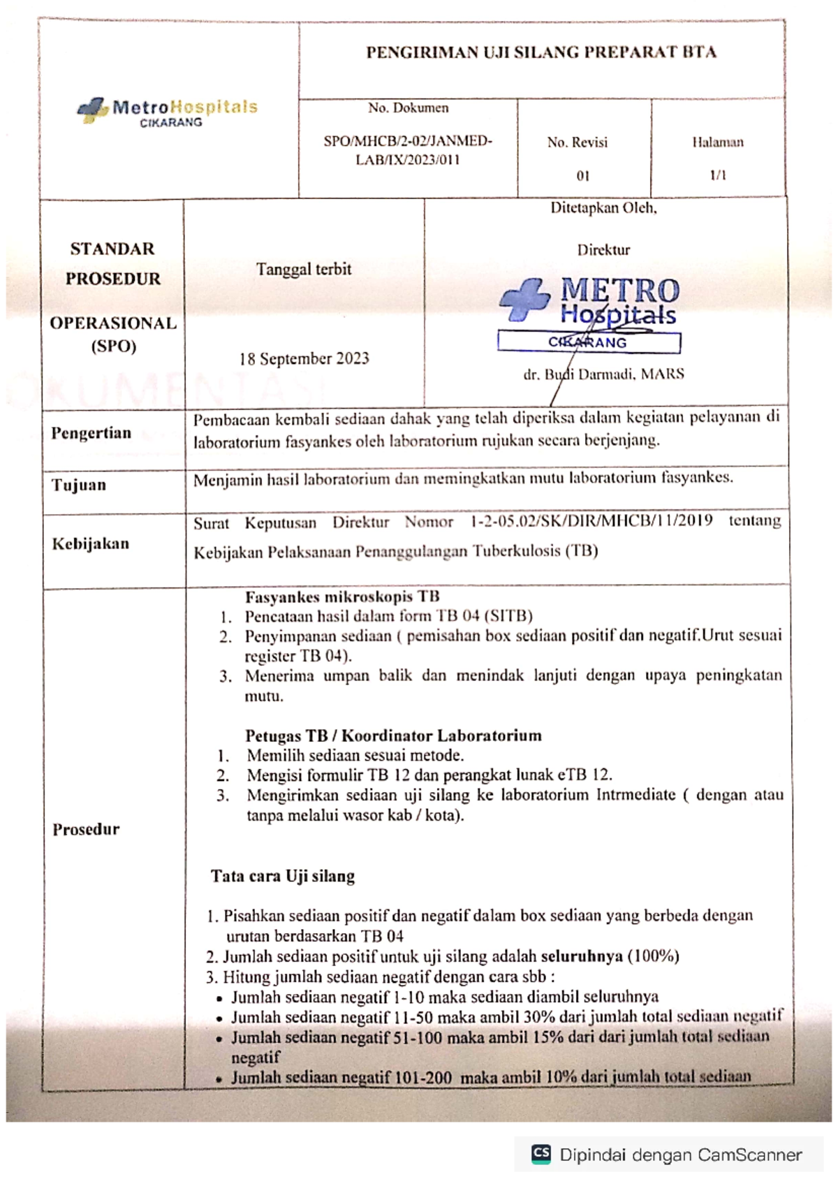 SPO LAB Pengiriman Uji Silang Preparat BTA - Kesehatan Global - Studocu