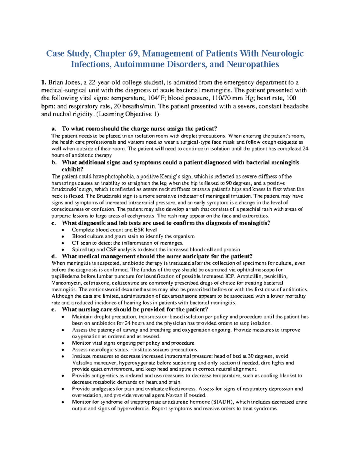 Case Study, Chapter 69 & 70 - Case Study, Chapter 69, Management of ...