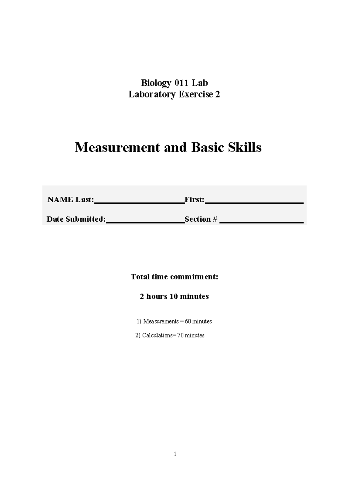 LAB 2 Measurements, and Basic Skills S22 - Biology 0 11 Lab Laboratory ...