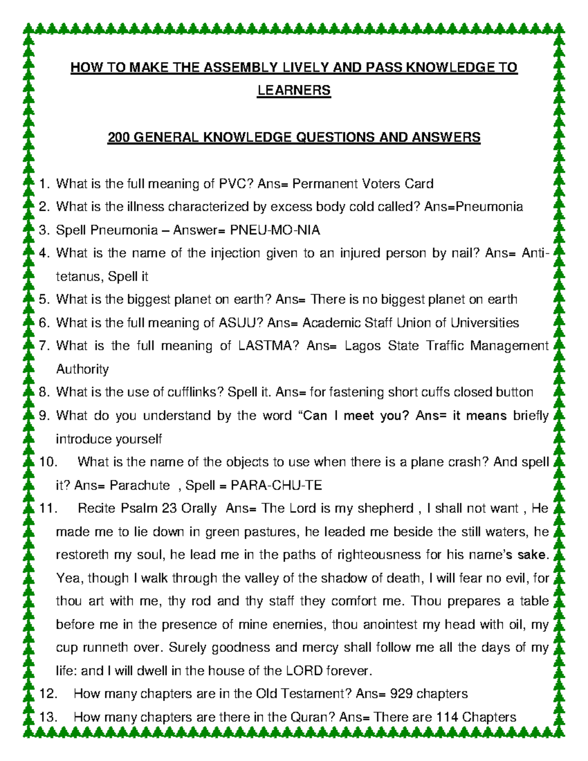 HOW TO MAKE THE Assembly Lively AND PASS Knowledge TO Learners - HOW TO ...