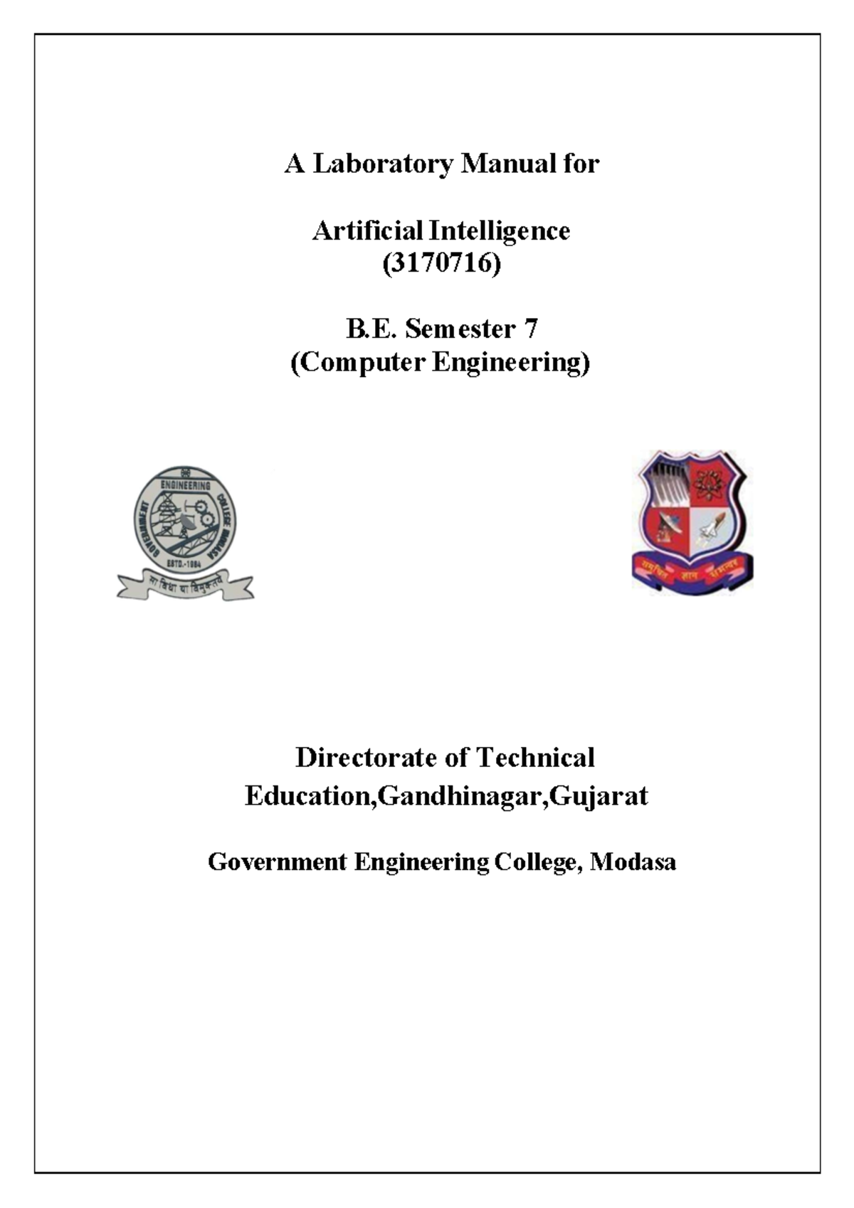 697645361-74AI - A Laboratory Manual for Artificial Intelligence (3170716) B. Semester 7 ...