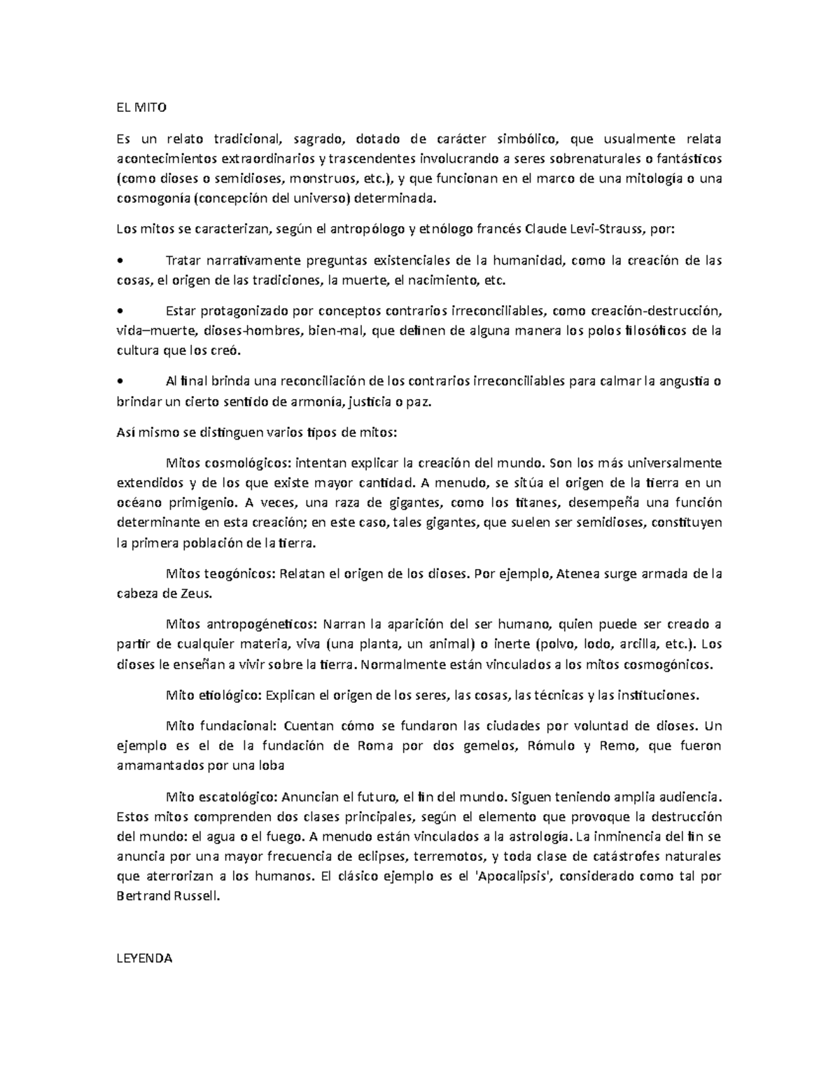 EL MITO - resumen breve de la definicion del mito - EL MITO Es un ...