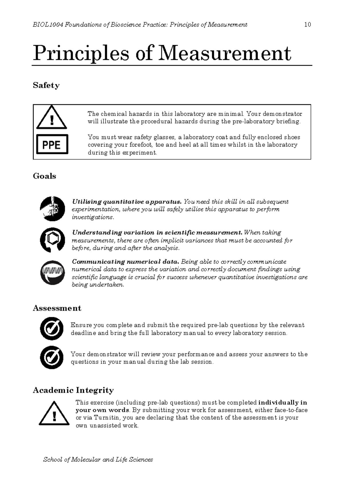 2021 BIOL1004 S1 Laboratory Manual 1 Principles of Measurement ...