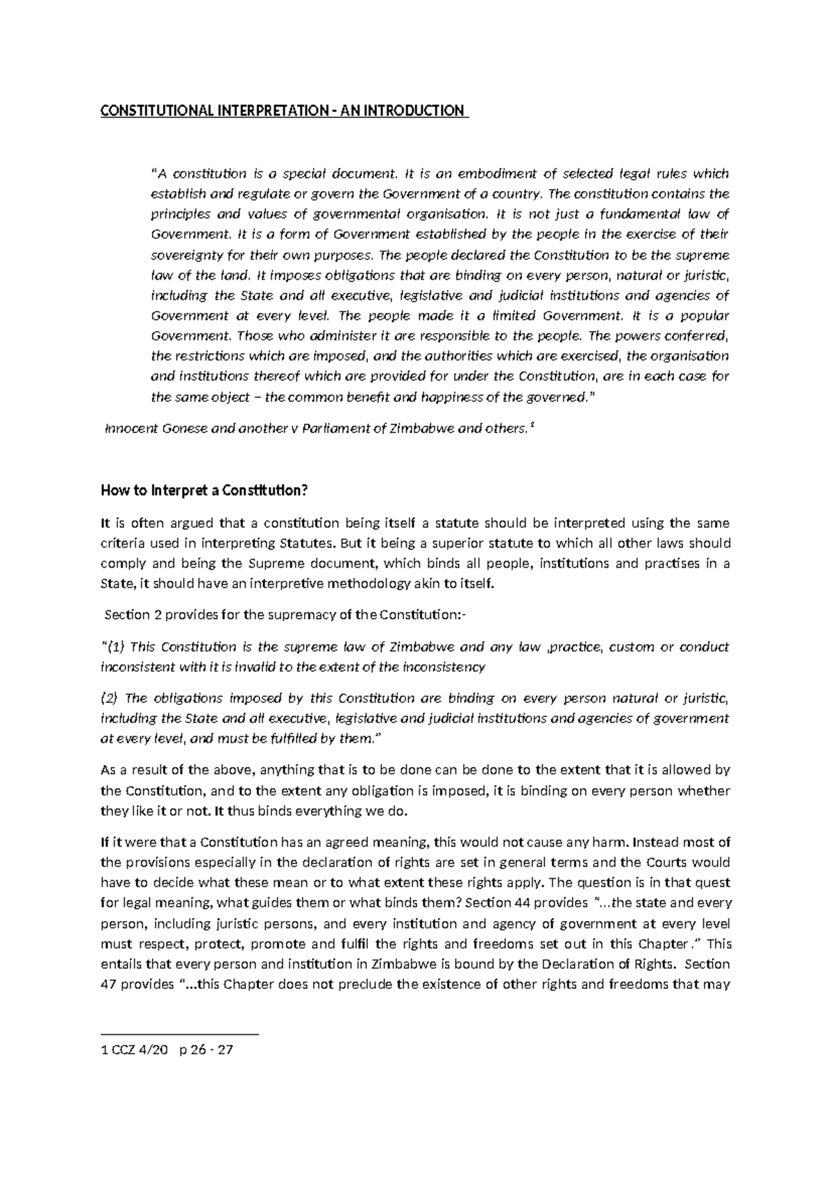Constitutional interpretation notes 2020 - CONSTITUTIONAL ...