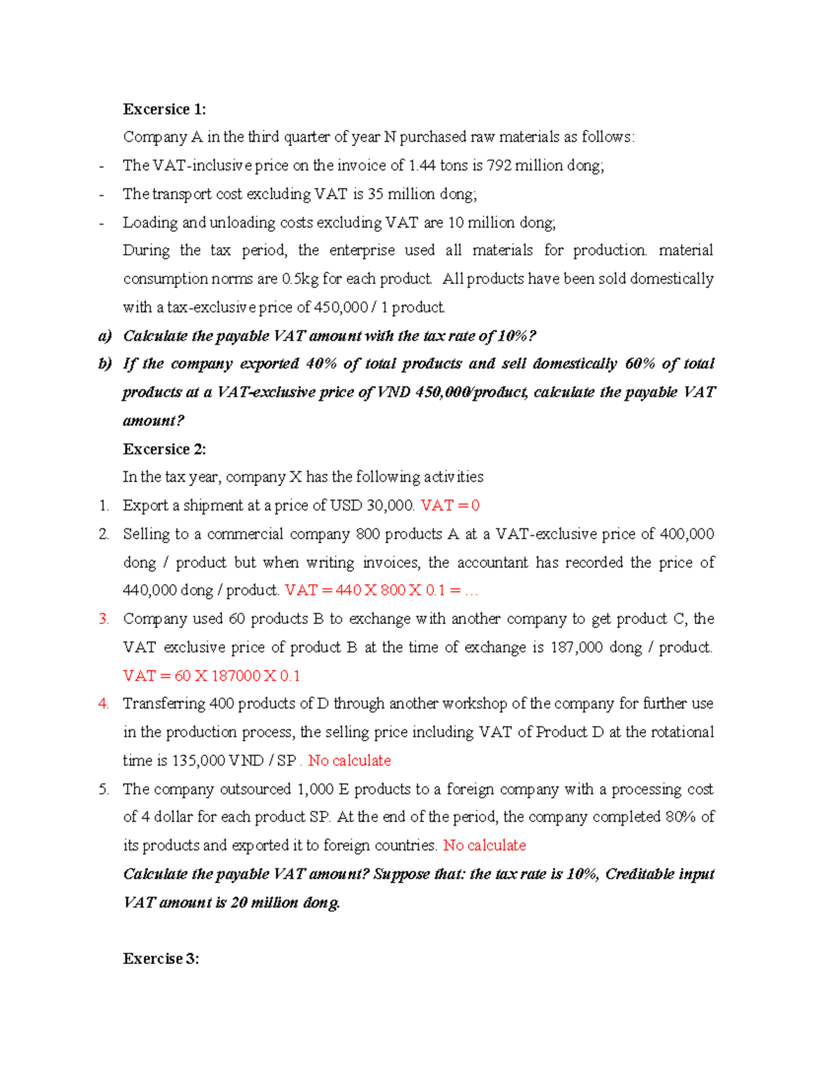 Excersice-2021 - Excersice - Excersice 1: Company A in the third ...