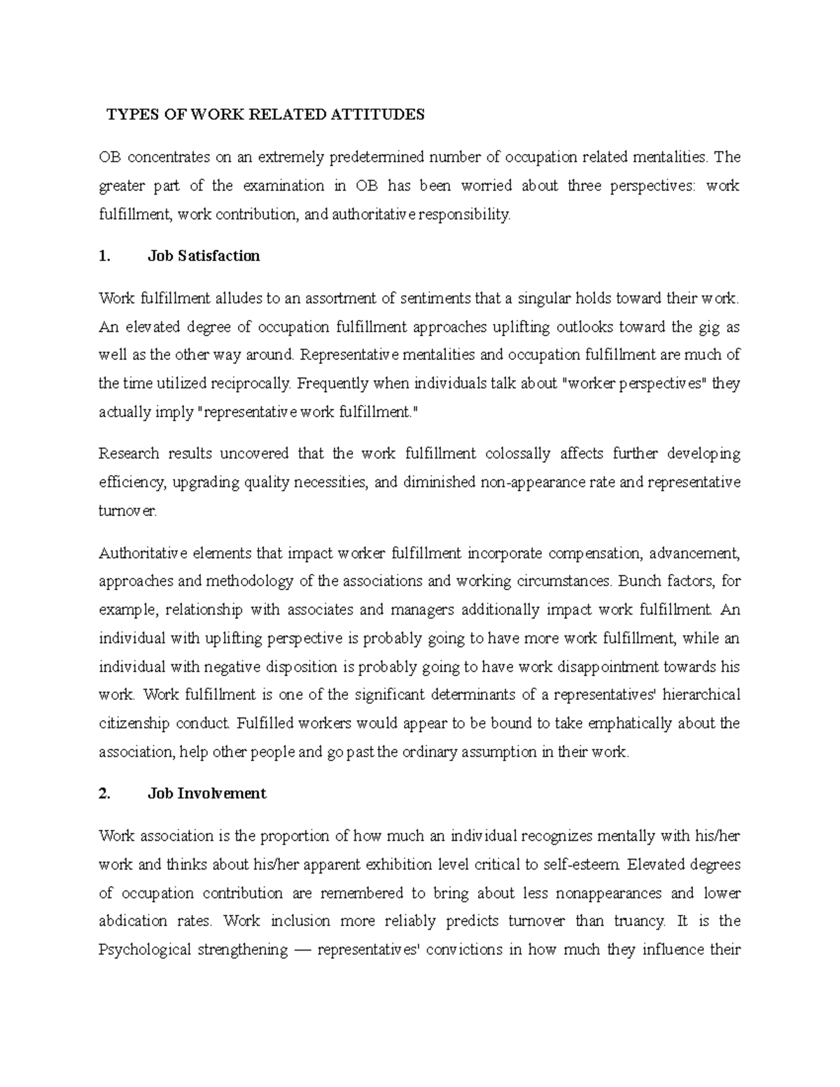 Types of work Related Attitudes - TYPES OF WORK RELATED ATTITUDES OB ...