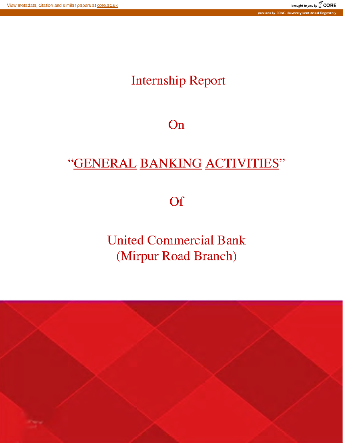 Internship Report Of BBA For Finance Students Internship Report On 