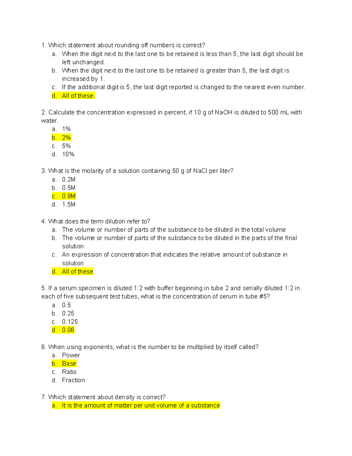 MLAB 1101 Quiz Ch 7 - Quiz - Which statement about rounding off numbers ...