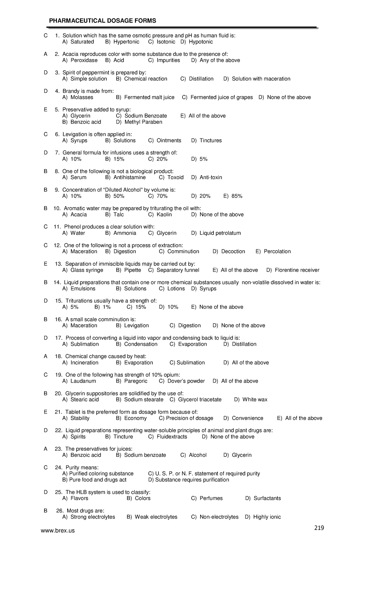 Pharmaceutical Dosage Forms Answer Key- Green Pacop - C 1. Solution ...